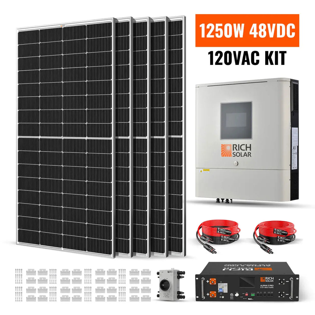 Buy Rich Solar 1250W 48VDC-120VAC Complete Solar Kit — My Generator Plus