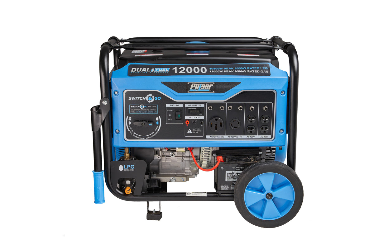 Pulsar 12,000W Dual Fuel Portable Generator with Electric Start and Sw ...